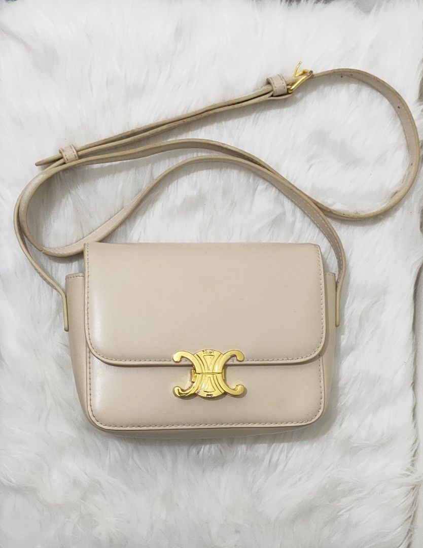 CELINE TEEN TRIOMPHE BAG IN SHINY CALFSKIN SOFT YELLOW TEEN, Barang Mewah, Tas & Dompet di Carousell