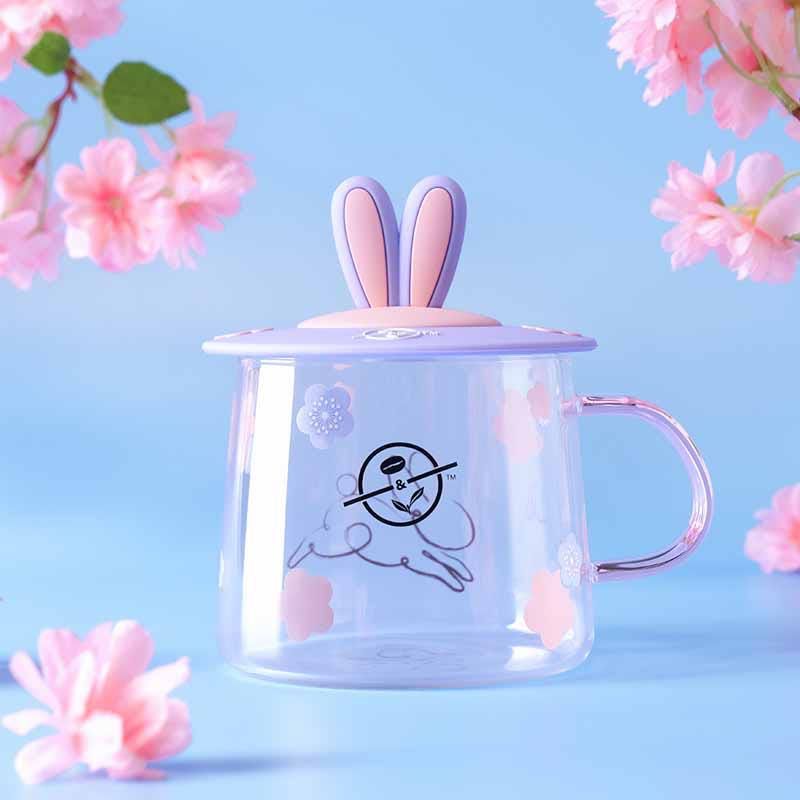 Coffee Bean Bunny Glass Mug with Lid, Furniture & Home Living ...