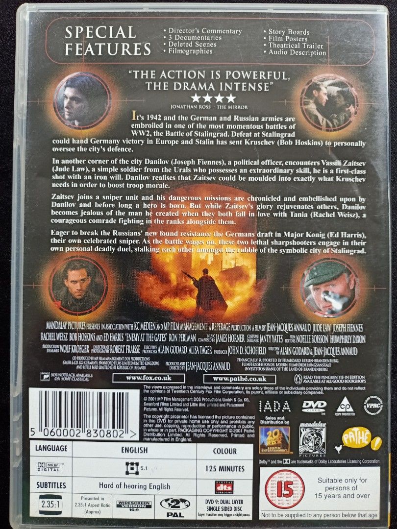 DVD Enemy At The Gates, Hobbies & Toys, Music & Media, CDs & DVDs on ...