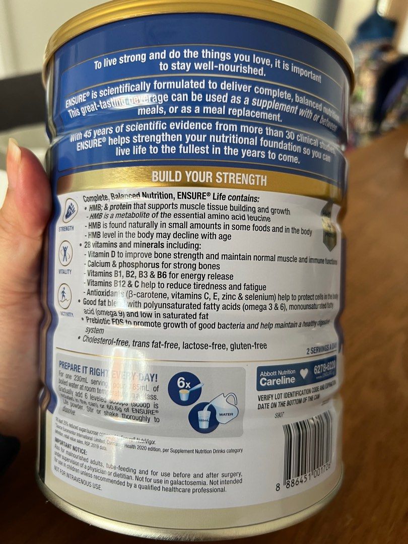 Ensure Life with HMB. Vanilla flavored less sugar 850g, Health ...