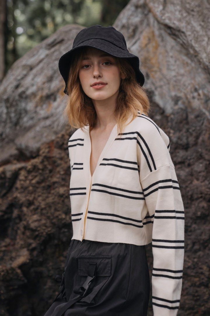 Euphoria Knit Cardigan (Cream Stripes), Women's Fashion, Coats, Jackets and Outerwear on Carousell