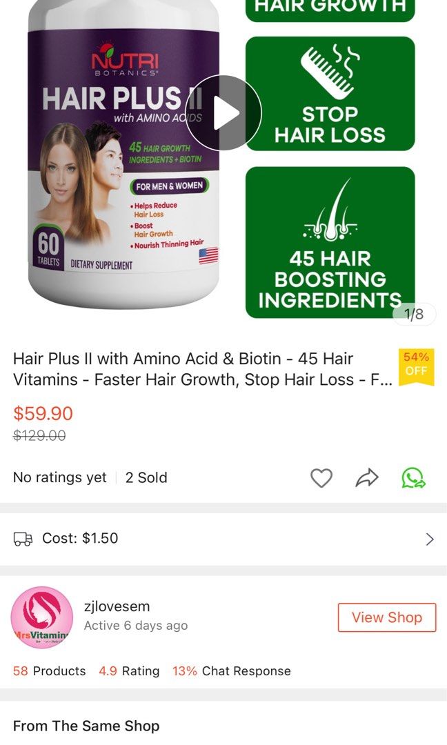 HAIR PLUS II By Nutri Botanics Biotin (Long expiry date 06/25), Health ...