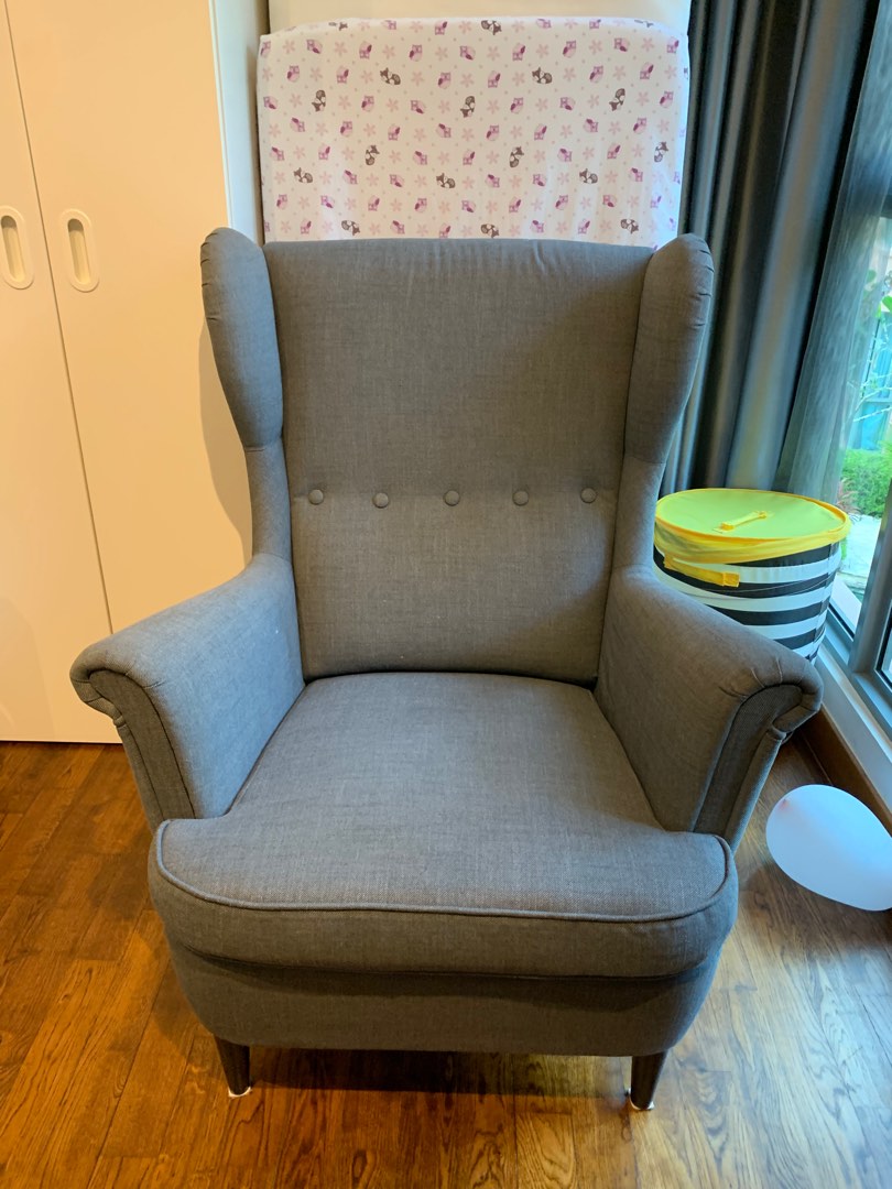 IKEA Grey Armchair (STRANDMON), Furniture & Home Living, Furniture ...