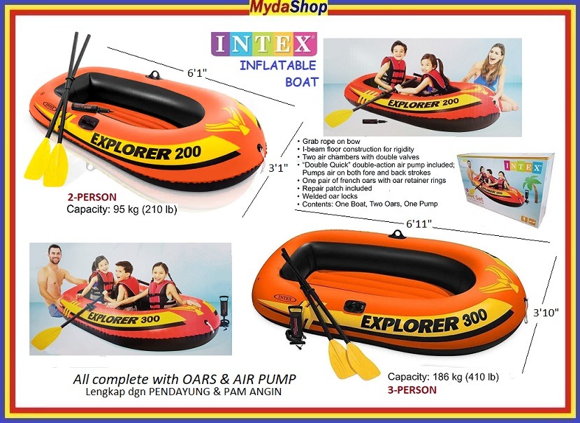 INTEX Inflatable Boat Explorer 200 & 300. Bot Sampan, Sports Equipment ...