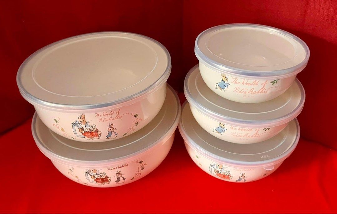 Japanese PETER RABBIT Bowls with Lids (7x3”/61/2x3”/5.75x2.75”/5x21/2 ...