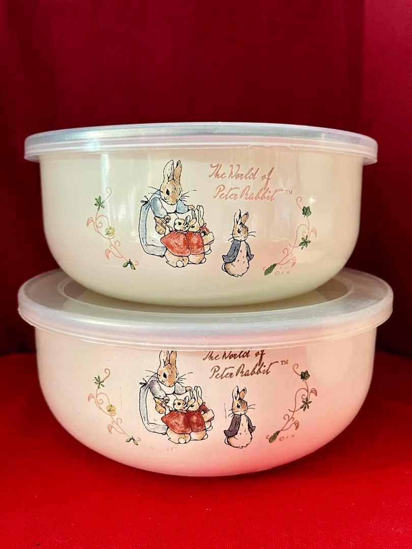 Japanese PETER RABBIT Bowls with Lids (7x3”/61/2x3”/5.75x2.75”/5x21/2 ...