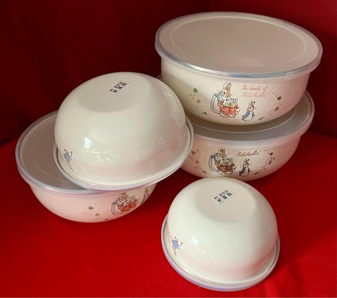 Japanese PETER RABBIT Bowls with Lids (7x3”/61/2x3”/5.75x2.75”/5x21/2 ...