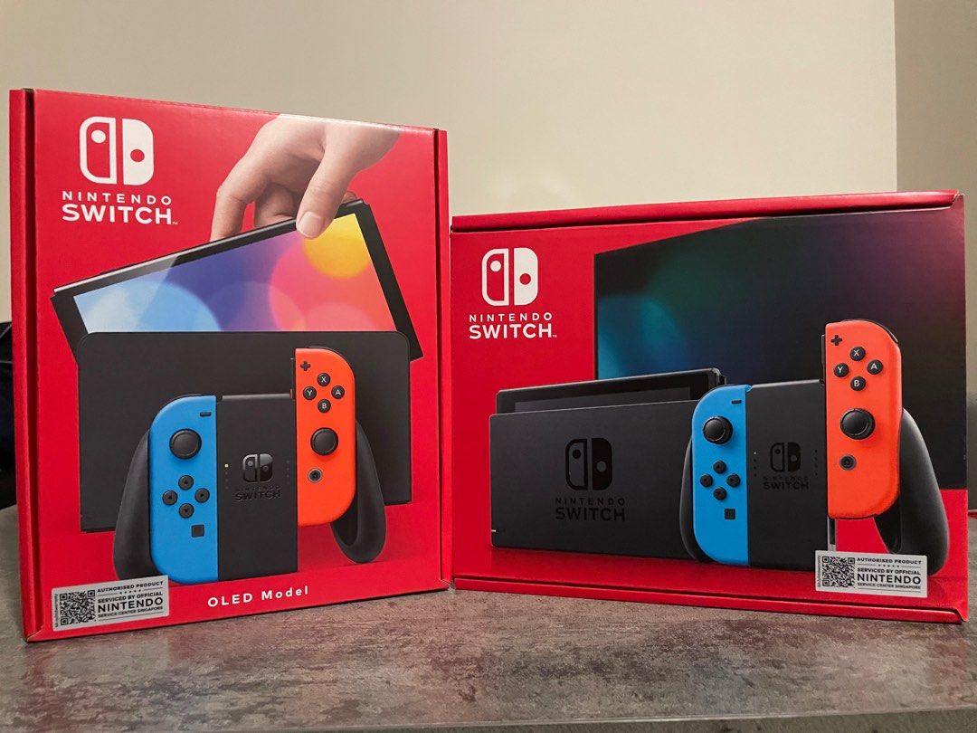 Local set Nintendo Switch OLED and Switch Gen 2 Neon Red Blue, Video ...