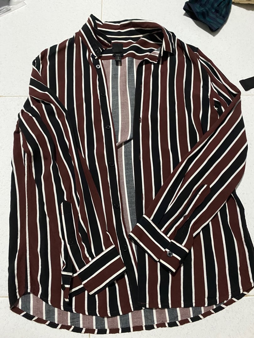 maroon striped shirt, Men's Fashion, Tops & Sets, Formal Shirts on ...
