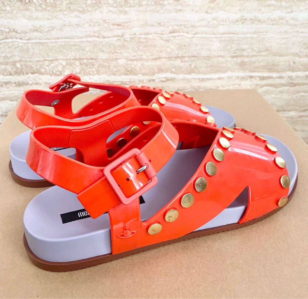 NEW Melissa + Vivienne Westwood Ciao orange sandals with studs size 39 ...