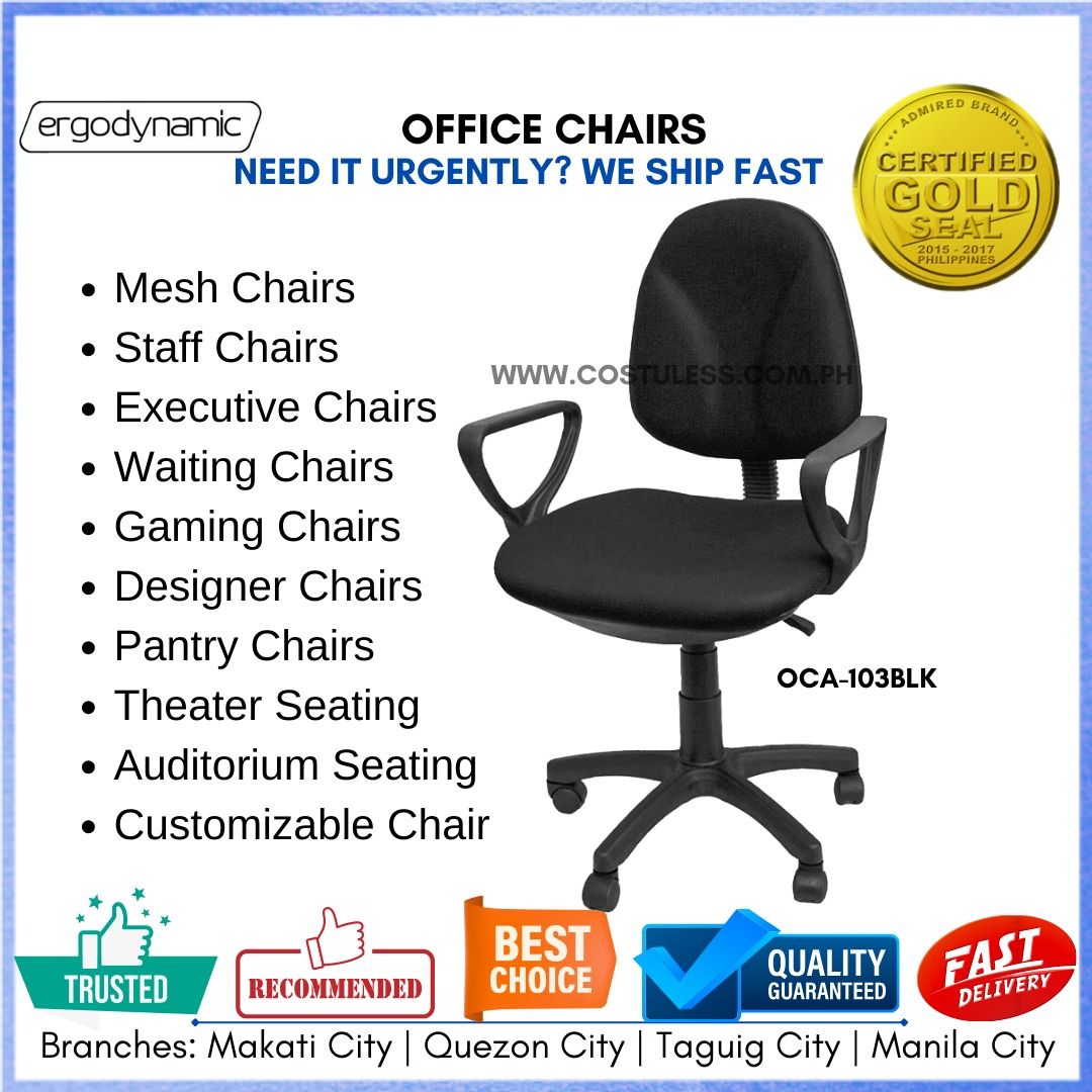 Office Furniture, Ergodynamic OCA-103BLK Office Chair, Work From Home ...