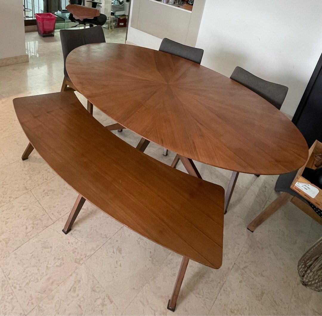 Oval Shaped Dining Table, Bench and Chairs, Furniture & Home Living ...