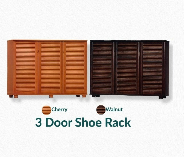 Rustic 3 Door Wooden Shoe Cabinet Shelves Rack, Furniture & Home Living ...
