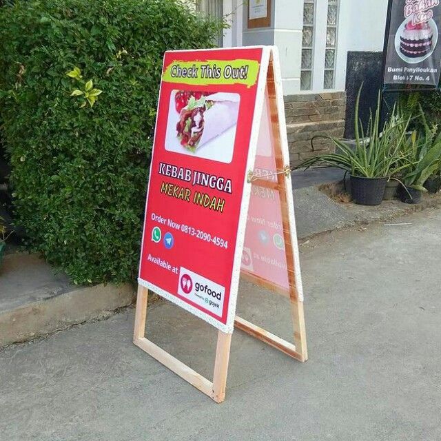 Standing Banner Kayu Ukuran 130x60 cm (Banner 100x60 cm) Papan Promosi ...