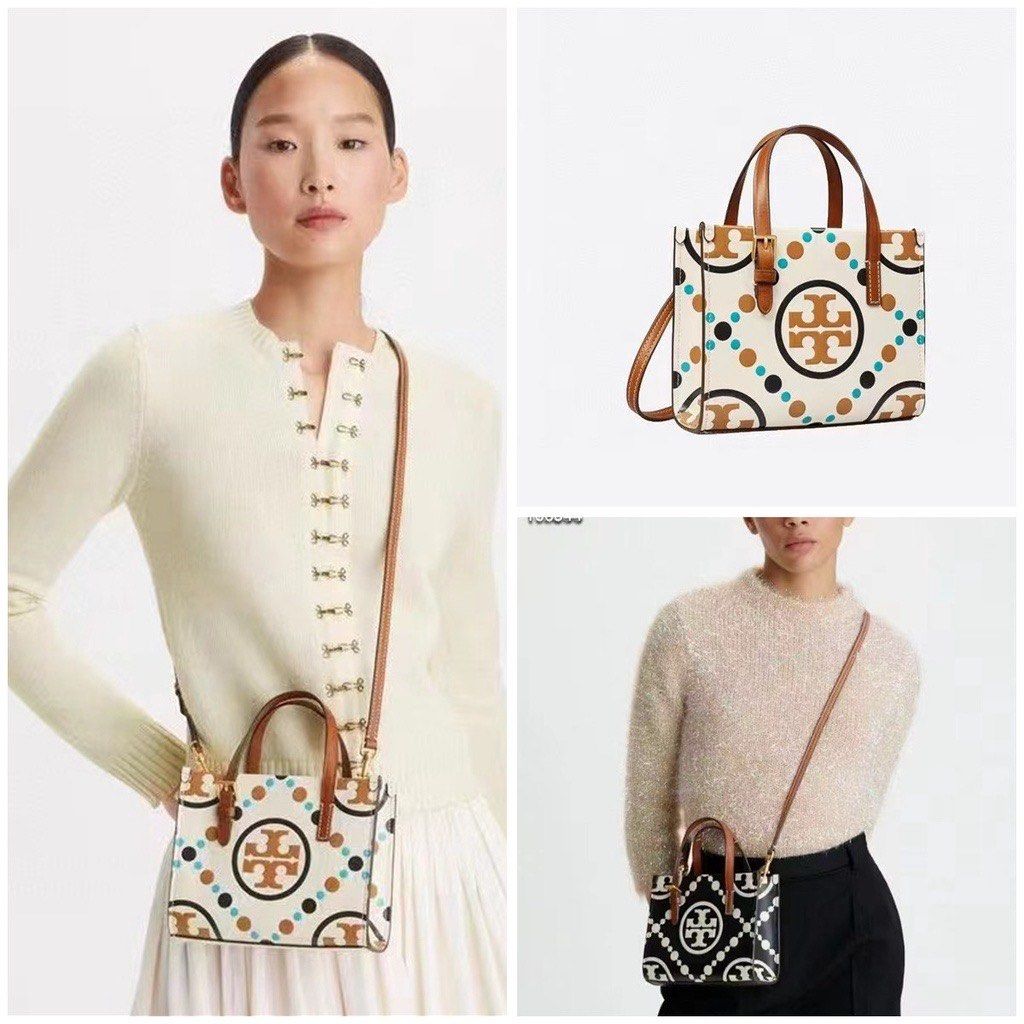 TB T Monogram Mini Contrast Embossed Square Tote Bag, Women's Fashion ...