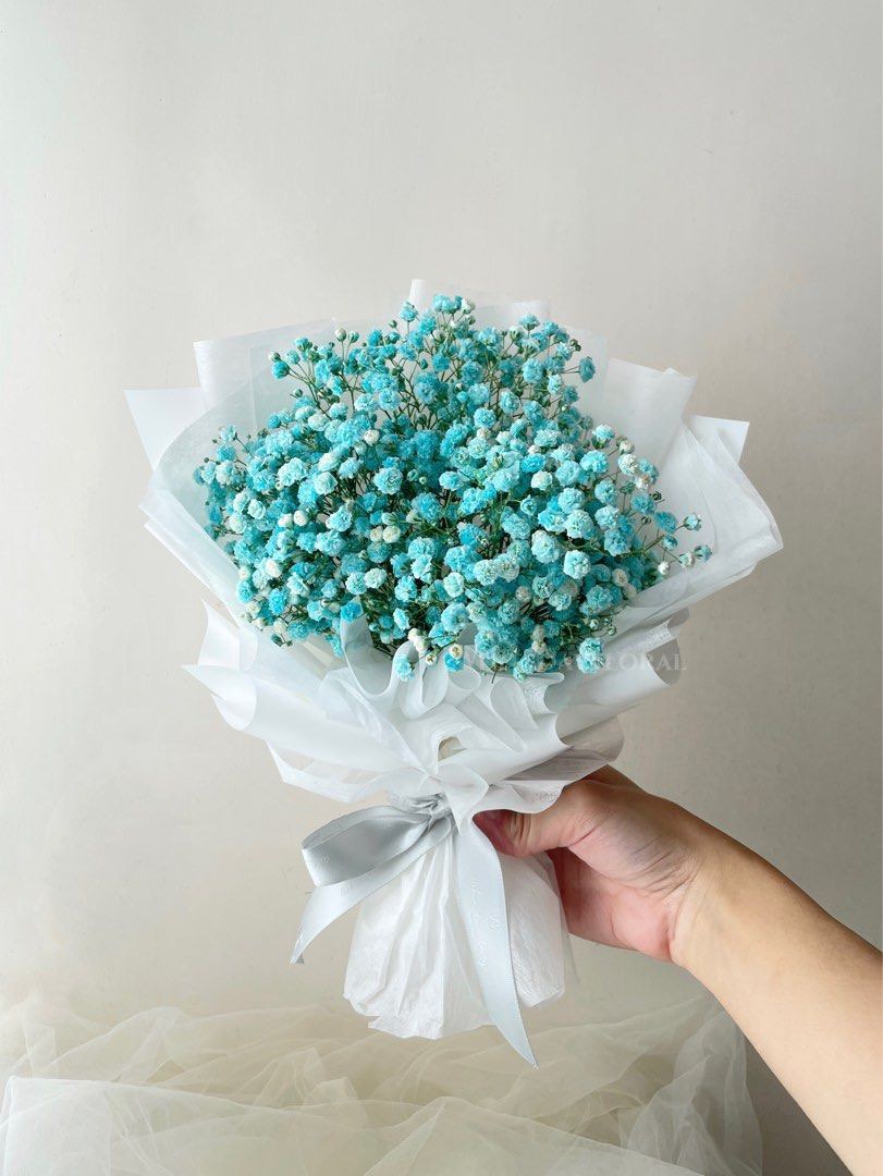 Blue Baby Breath Flower Bouquet Birthday Flower, Hobbies & Toys ...