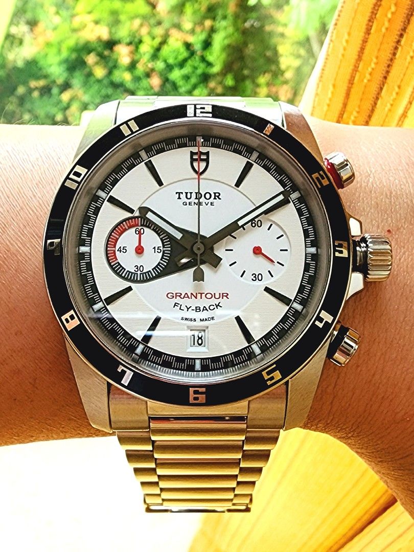Tudor Grantour Fly-Back White Chronograph Dial Date Stainless Steel ...