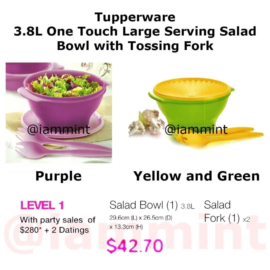 Tupperware 3.8L Deco One Touch Large Round Salad Bowl Topper Container ...