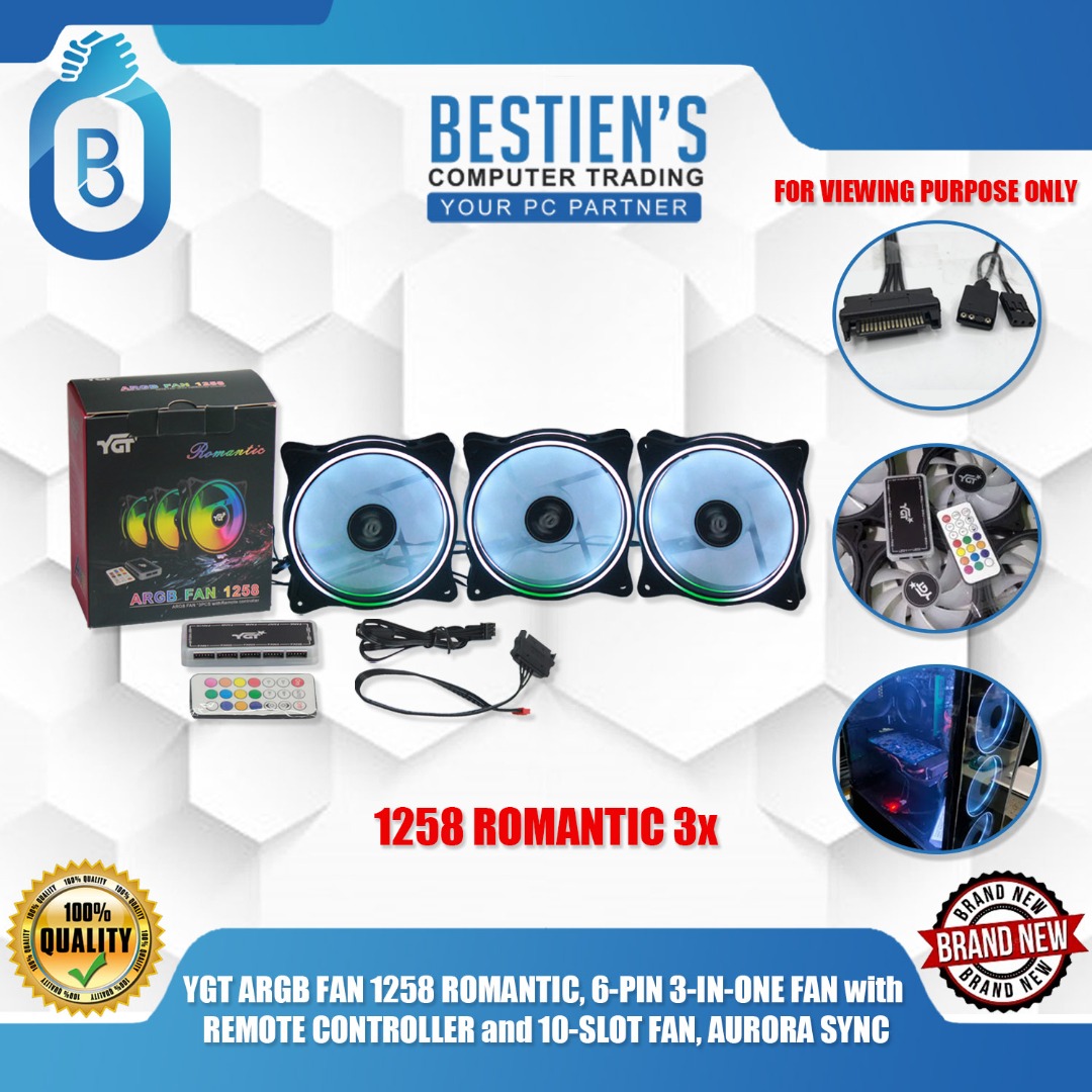 YGT ARGB FAN 1258 ROMANTIC, 6-PIN 3-IN-ONE FAN with REMOTE CONTROLLER ...