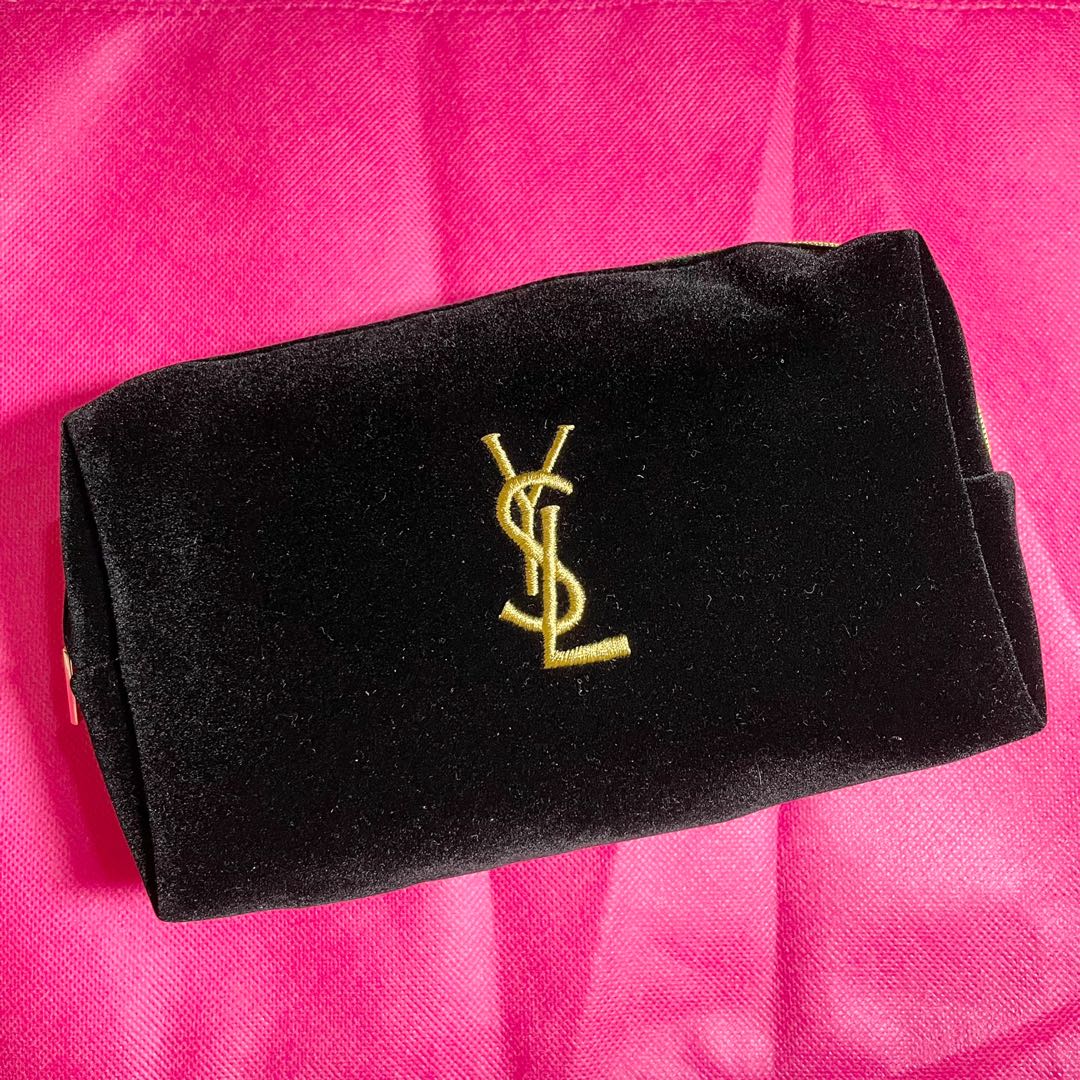 AUTHENTIC Large YSL Black velvet trousse makeup pouch bag, Beauty ...