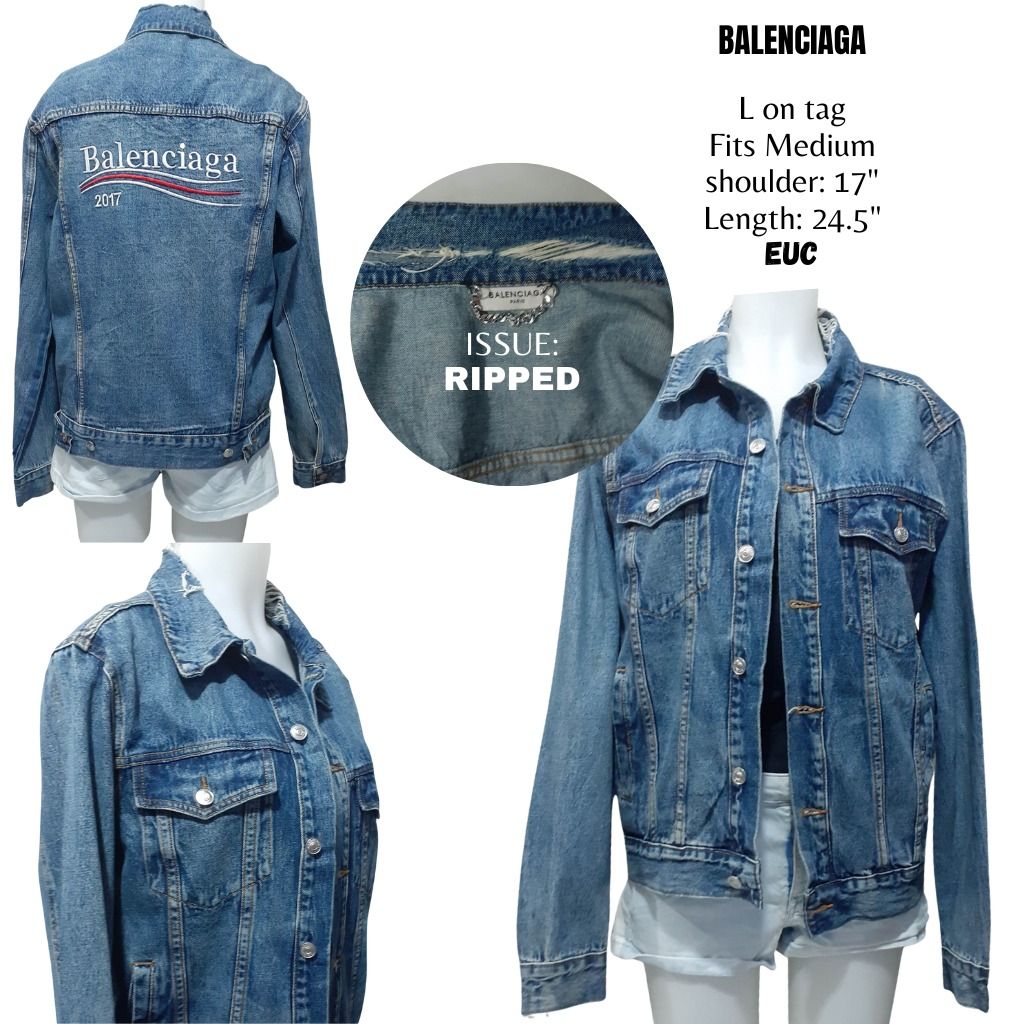 Balenciaga Denim Jacket Tattered neckline, Women's Fashion, Coats ...