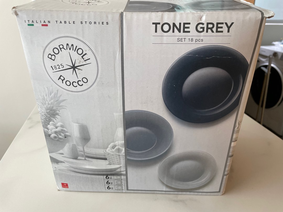 Bormioli Rocco Tone Grey 18 pc Dinner Set (Brand New), Furniture & Home ...