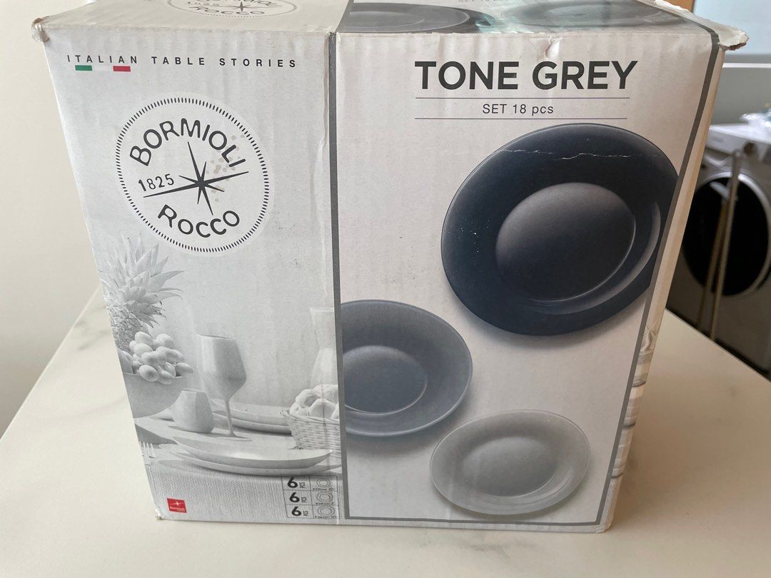 Bormioli Rocco Tone Grey 18 pc Dinner Set (Brand New), Furniture & Home ...