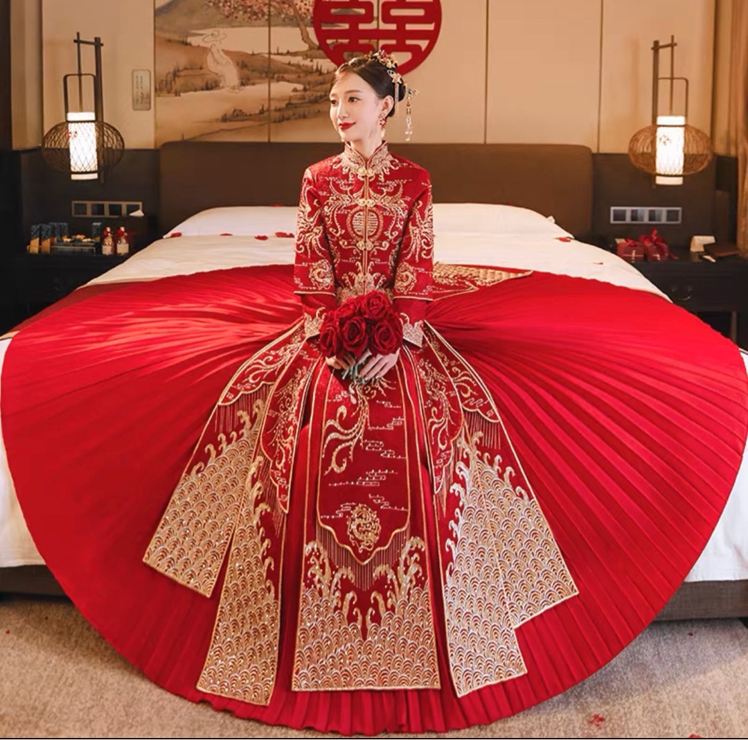 Chinese Wedding Traditional Gown Kua Xiu He Fu 秀禾服 Couple Set, Women's ...