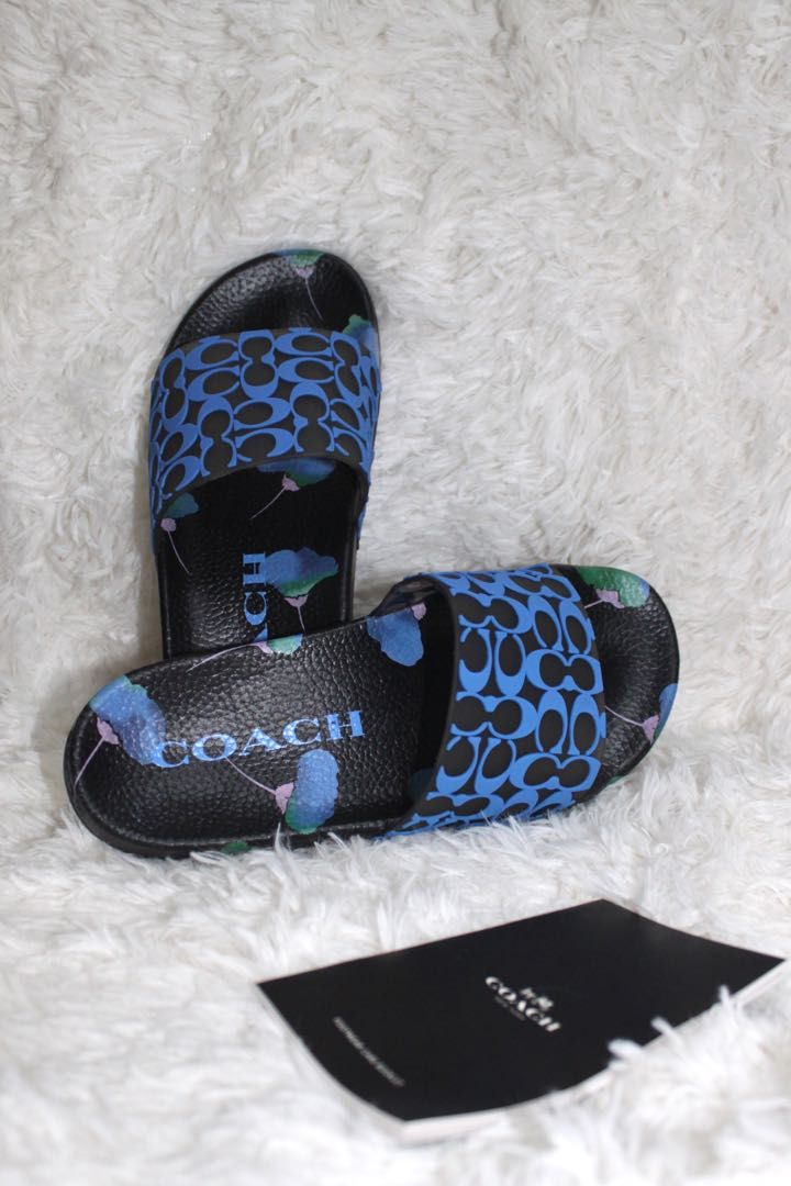 Coach Udele Sig Blue Slides, Women's Fashion, Footwear, Flats & Sandals ...