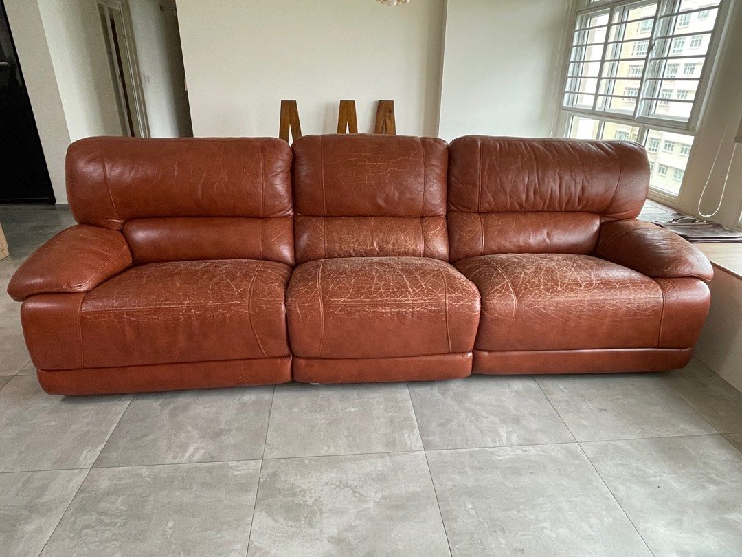 Cosimo Gallery 3 metre leather sofa with motorised recliner, Furniture ...