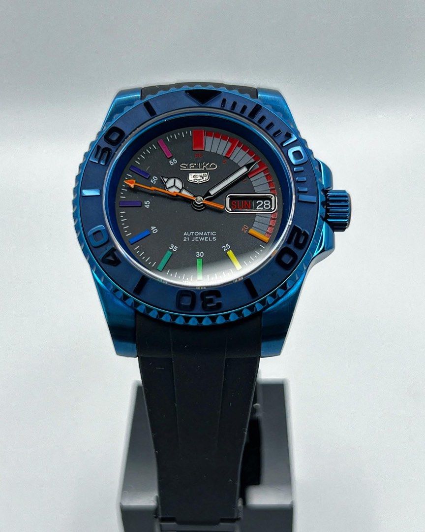 Custom Seiko Mod Black Rainbow Frosted Blue Yachtmaster in 40mm, Men's ...