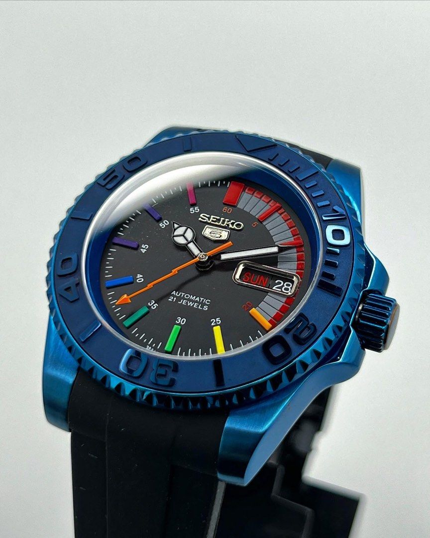 Custom Seiko Mod Black Rainbow Frosted Blue Yachtmaster in 40mm, Men's ...