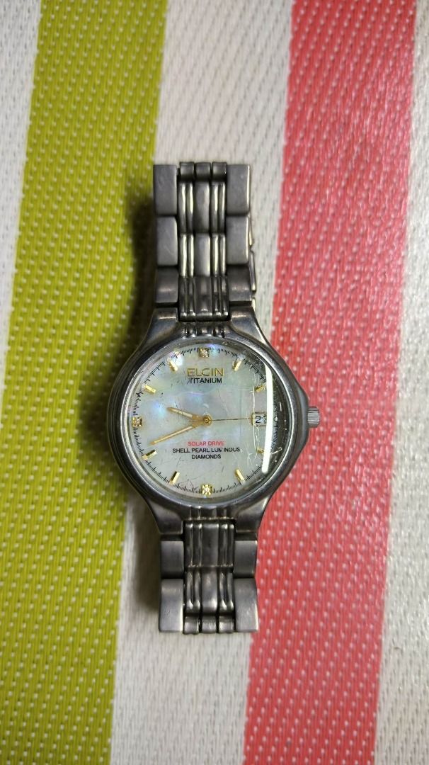 Elgin Titanium Solar Drive shell pearl luminous diamonds, Men's Fashion ...