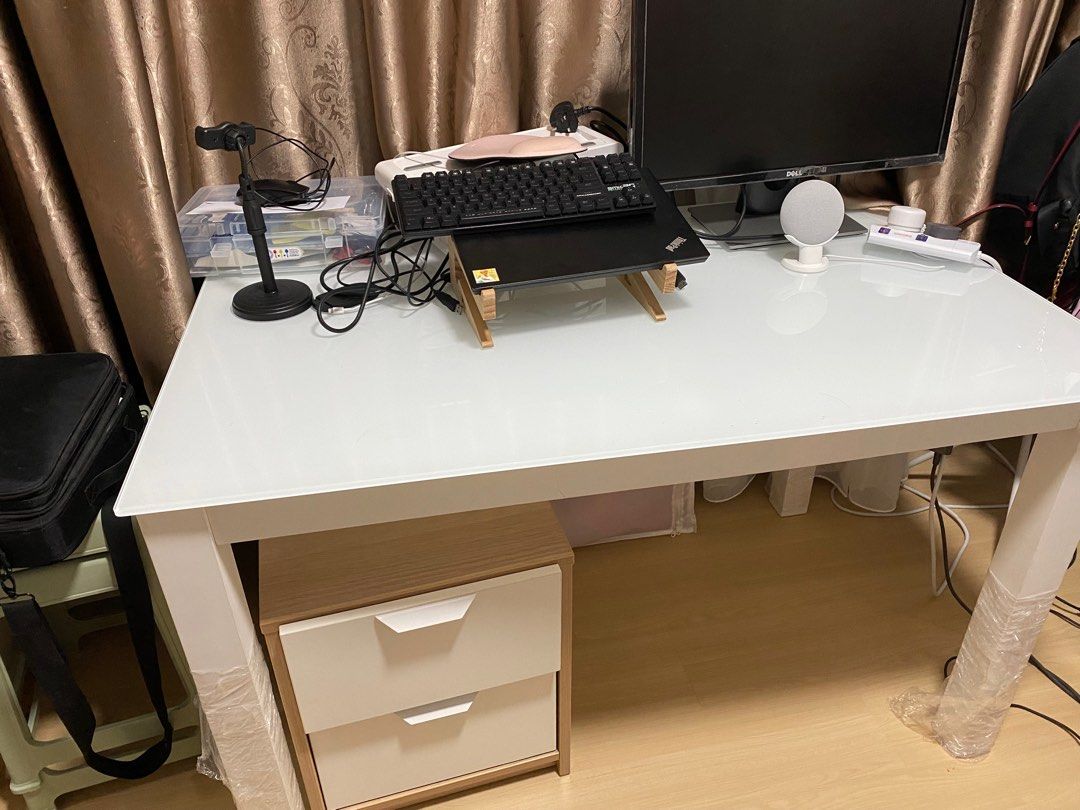 Glass top study table, Furniture & Home Living, Furniture, Tables ...