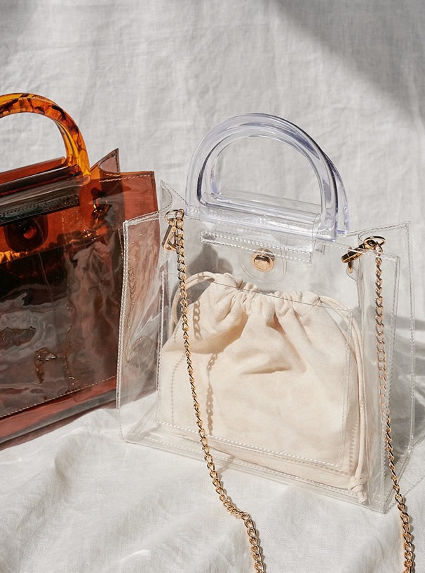 日本GRL 空運-【透明款】2Way巾着付きミニハンドバッグ 痛包/手拿包/單肩包, 她的時尚, 包包、錢包, 手拿包在旋轉拍賣