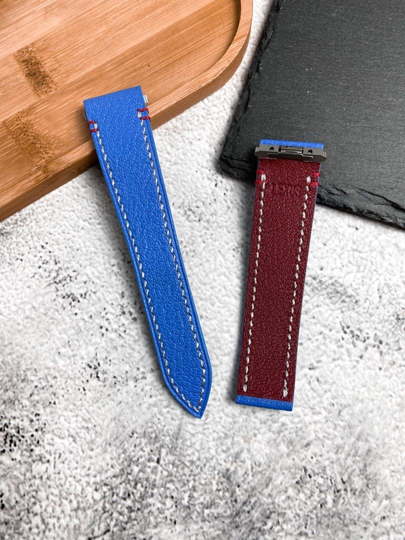 Handmade Bright Blue Chevre Leather Watch Strap for Cartier Santos Blue ...
