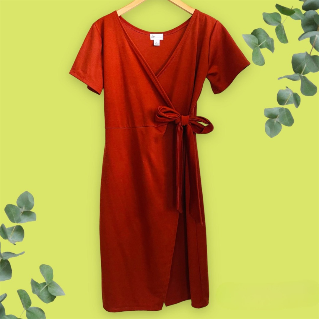 HTP Clothing Rust Wrap Dress on Carousell