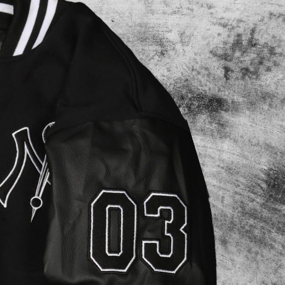 Jaket Varsity MLB New York Yankees 03 Leather Sleeve Hitam, Fesyen Pria ...