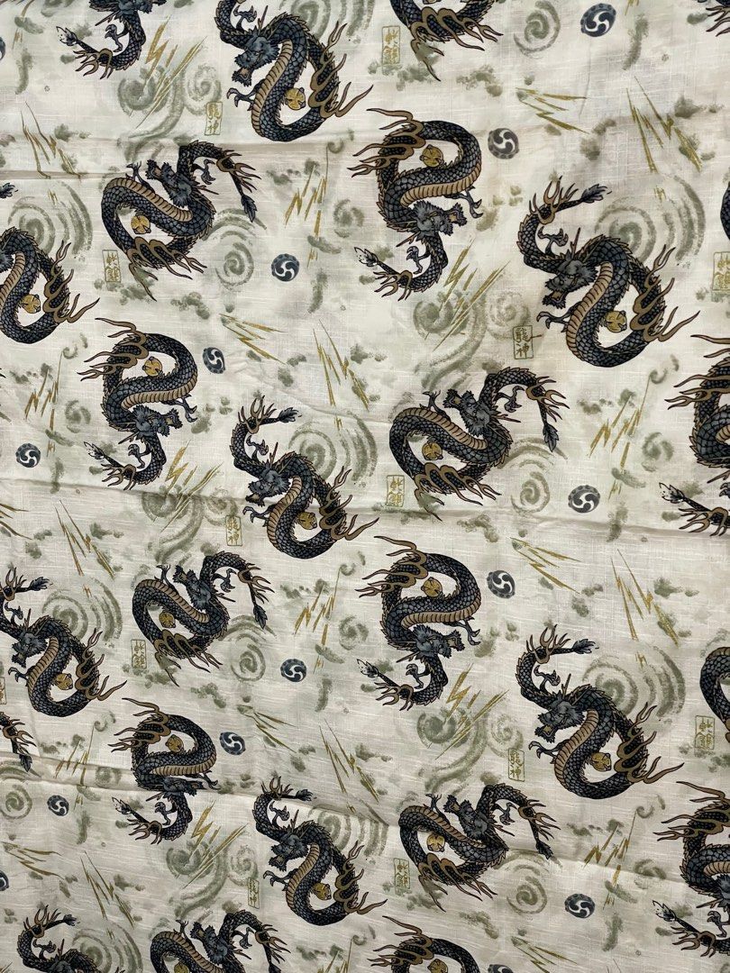 JAPANESE DRAGON PRINT FABRIC / cloth / textile, Furniture & Home Living ...