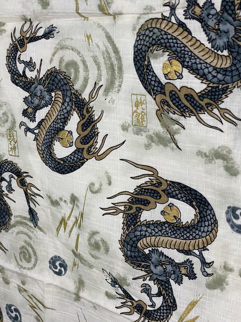 JAPANESE DRAGON PRINT FABRIC / cloth / textile, Furniture & Home Living ...