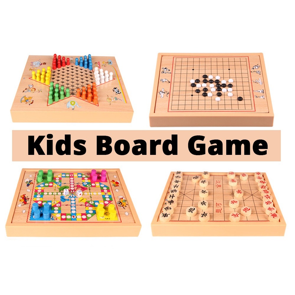 Kids Board Game 4-in-1/9-in-1 Wooden Chinese Checkers Flying Chess ...
