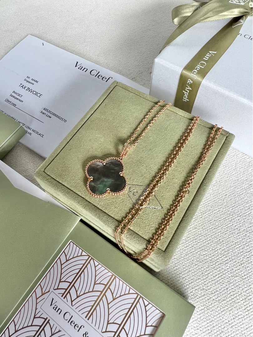 AUTHENTIC VAN CLEEF AND ARPELS GREY MOP IN ROSE GOLD WITH COPY ...