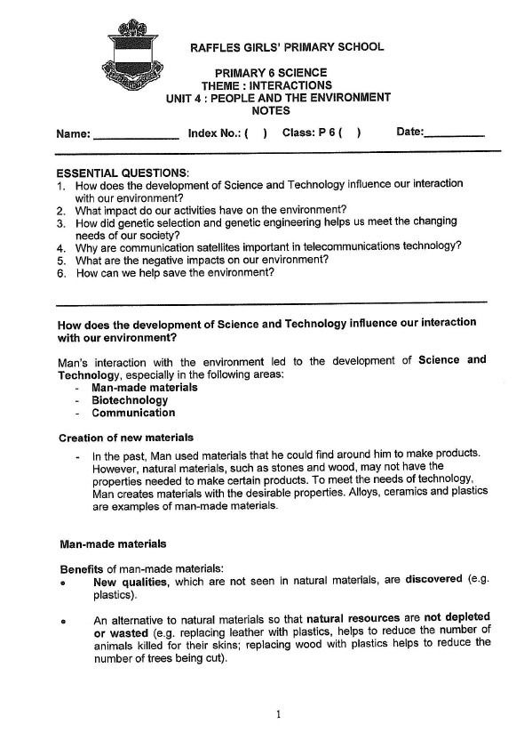 P6 RGPS Science File, notes, worksheets, misconception topical test ...