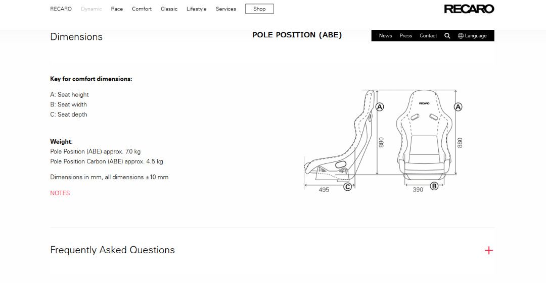 RECARO Pole Position (ABE) Racing Seat (FIA/Leather Dinamica), Car ...
