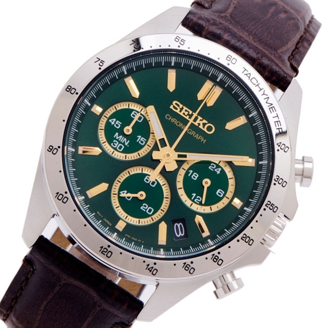 Seiko Spirit SBTR017 JDM Selection Green Dial Leather Strap Quartz Chronograph Analog Watch, Men ...