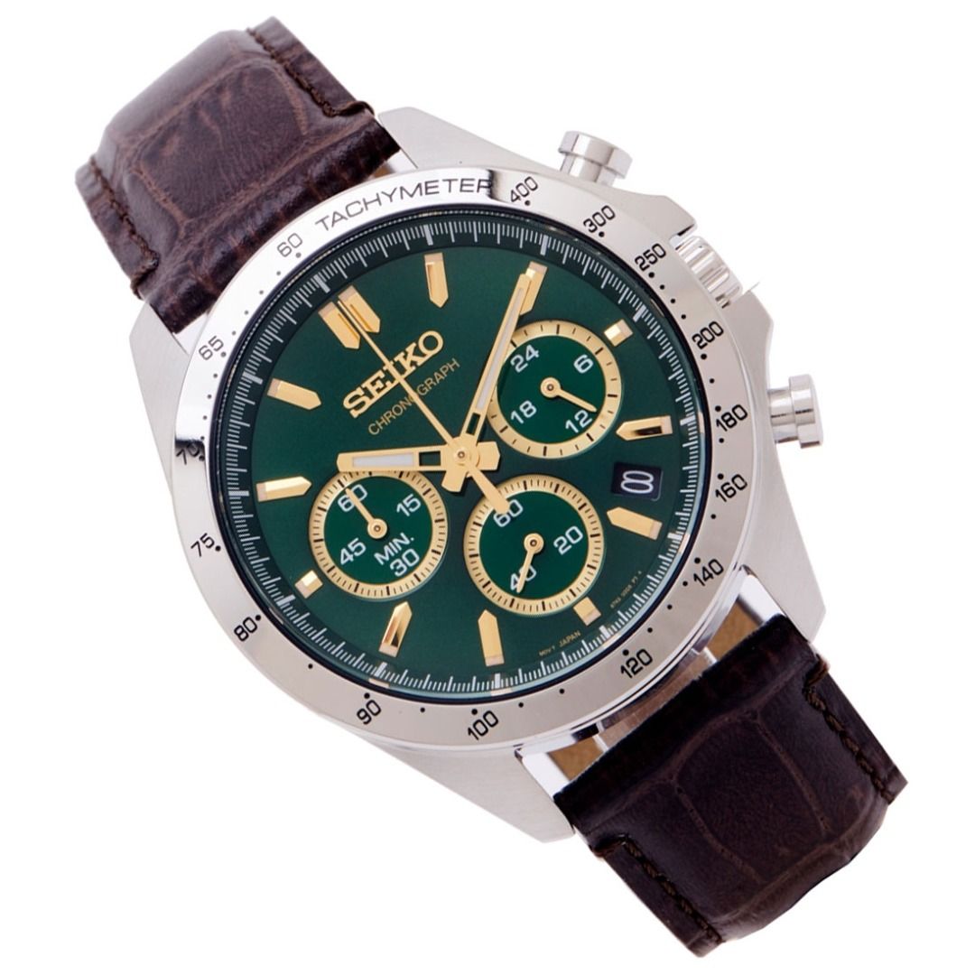 Seiko Spirit SBTR017 JDM Selection Green Dial Leather Strap Quartz Chronograph Analog Watch, Men ...