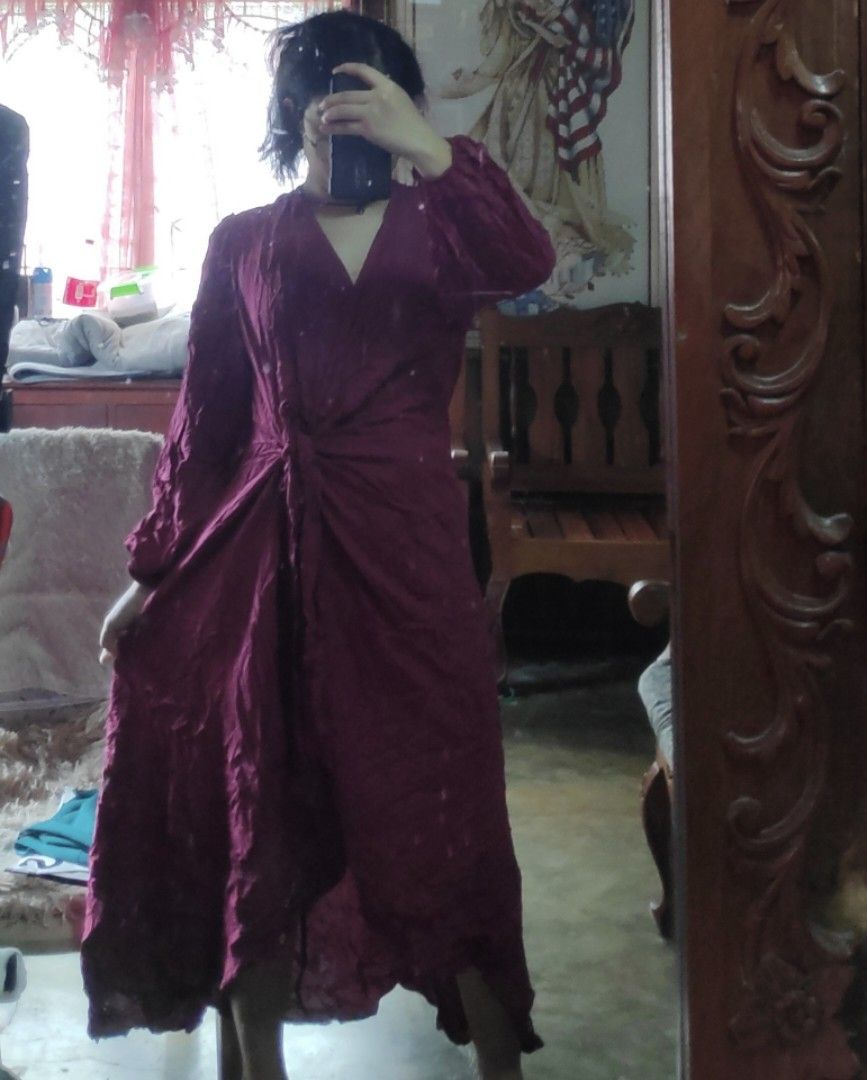 SHEIN CURVE PLUS SIZE 0XL WRAP AROUND PUFF MAXI DRESS on Carousell