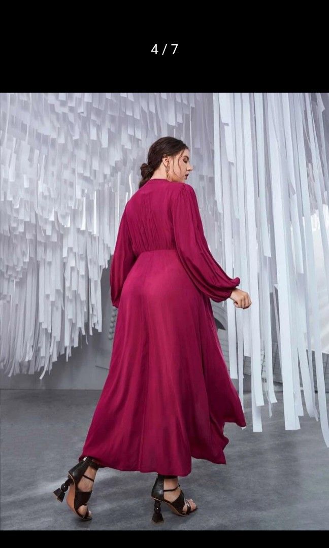 SHEIN CURVE PLUS SIZE 0XL WRAP AROUND PUFF MAXI DRESS EVENT WEDDING ...