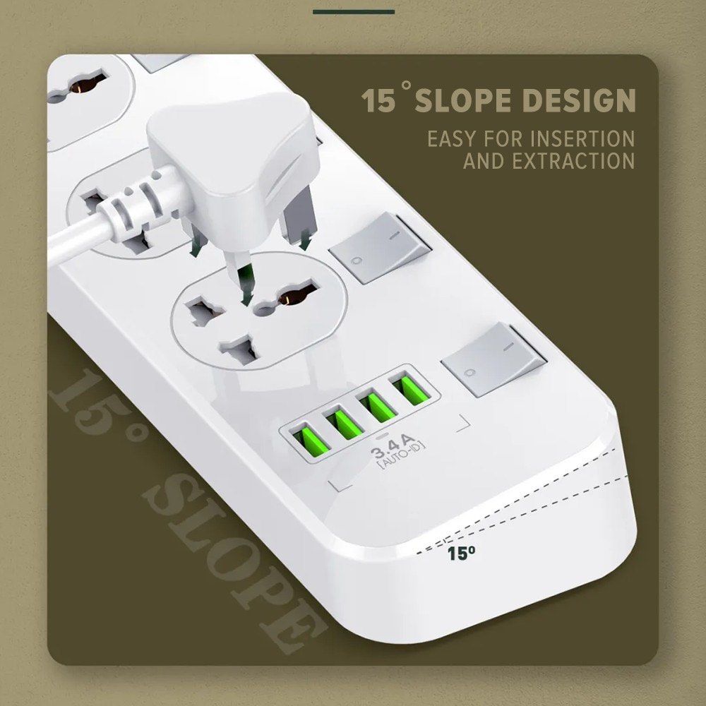 TYLEX XE02 4 Universal Socket Outlet 2 Meters Extension 4 USB Ports ...