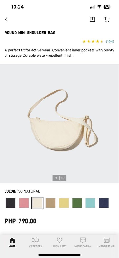 Uniqlo Dumpling Round Mini Shoulder Crossbody Bag, Women's Fashion ...